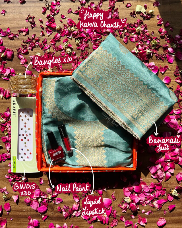 Ocean Green Banarasi Suit Festive & Karva Chauth Hamper - Simple Kaur